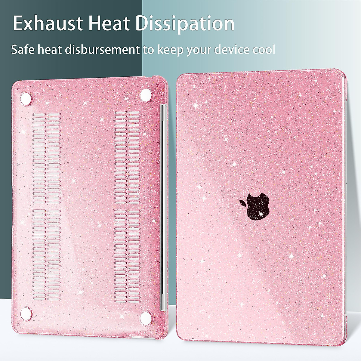 May Chen Compatible with MacBook Air 13 inch Case 2021 2020 2019 2018 Release Models: M1 A2337 A2179 A1932, Plastic Hard Shell Case for Mac Air 13 inch with Retina Fits Touch ID, Pink Glitter