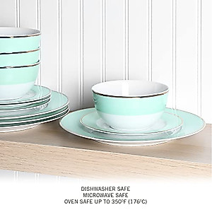 Martha Stewart Gracie Lane Porcelain Decorated Dinnerware Set - Martha Blue w/Gold Rim, Service for 4 (12pcs)