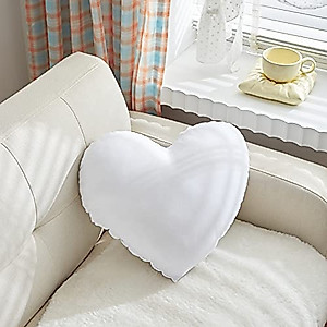Christmas Decorations Fluffy Heart Throw Pillow With Pillow Cover and Insert, Shaggy Faux Fur,Valentines Day,Mothers Day Decorative Design for Indoor and Outdoor, (White, Heart Shape-15.7X15.7Inches)