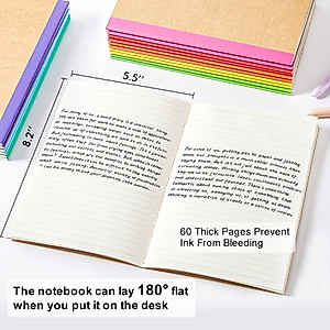 feela 48 Pack Composition Notebooks Bulk, Kraft Cover Lined Blank College Ruled Composition Travel Journals with Rainbow Spines For Women Students Business, 60 Pages, 8.3”x 5.5”, A5, 8 Colors