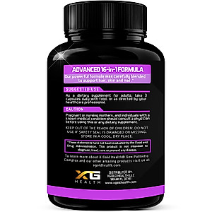 HSN100 - Collagen, Saw Palmetto, Biotin, Keratin & Hyaluronic Acid - 16-in-1 Beauty Supplement with Vitamin C & E, Collagen Complex & Keratin Blend - Hair, Skin & Nail Growth - 90 Capsules