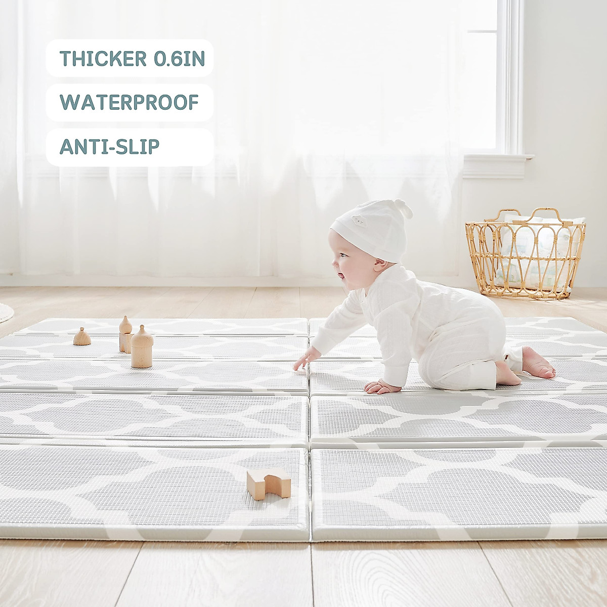 Cuddle & Learn Playmat by Fortella, Foldable Foam Baby Play Mat for Floor, Extra Large & Padded for Tummy Time and Outdoors, Portable with Travel Case (Alphabet & Moroccan 71.5x70x0.6 inch)