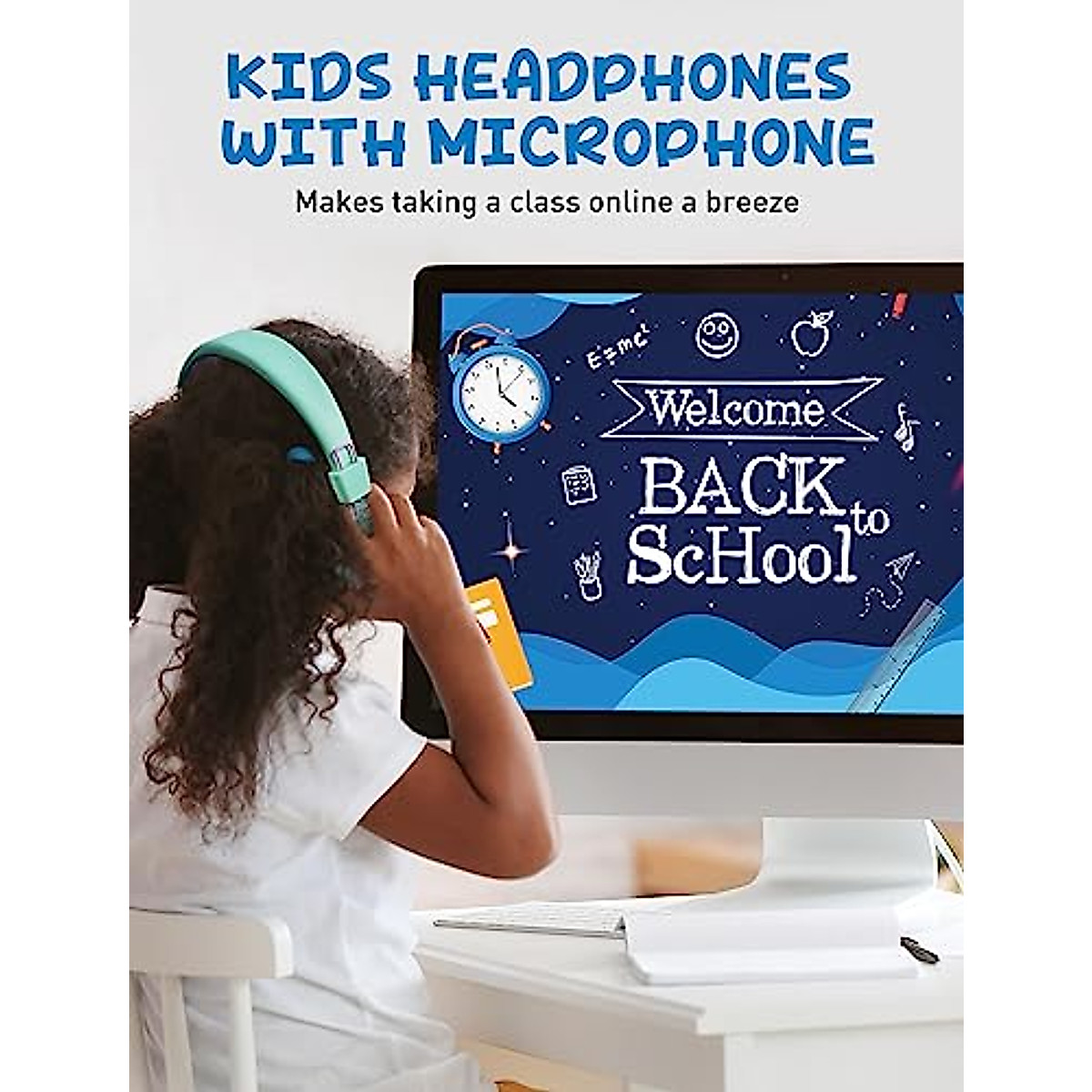 VotYoung Kids Headphones with Microphone, 2 Pack Kids Headphones for Kids Teens with Sharing Splitter, Wired Kids Headset with 91dB Volume Limit, Stereo On-Ear Headset for School/Tablet/Travel