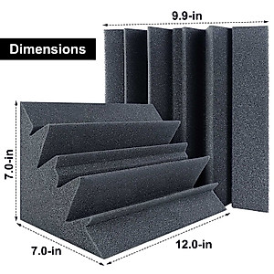 DEKIRU 8 Pack Acoustic Foam Bass Traps Corner Block 12" X 7" X 7", Studio Foam Sound Proof Foam Panles Noise Dampening Wall Soundproofing Padding, Ideal for Studio, Home or Theater