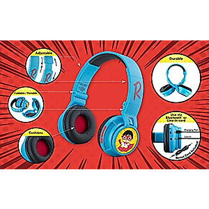 eKids Ryans World Kids Bluetooth Headphones, Wireless Headphones with Microphone Includes Aux Cord, Volume Reduced Kids Foldable Headphones for School, Home, or Travel