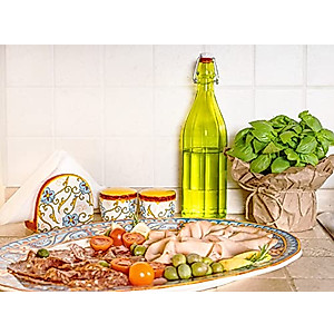 Euro Ceramica Duomo Collection Italian-Inspired 18" Oval Ceramic Serving Platter, Floral Design, Multicolor