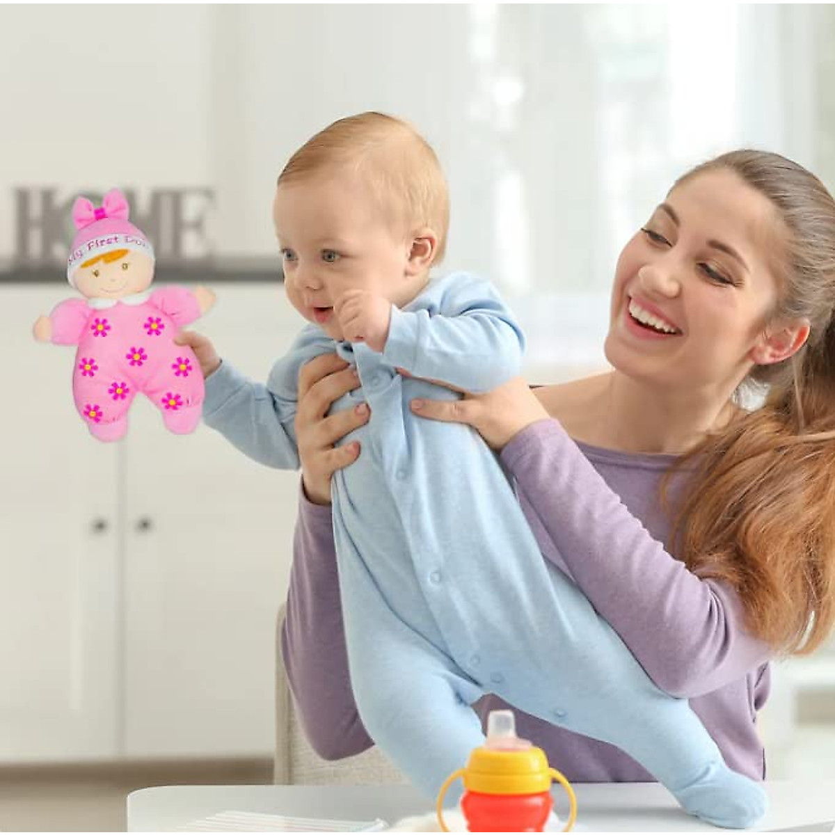 June Garden 9" My First Doll Sienna - Soft Plush Baby Doll with Rattle - Pink Outfit