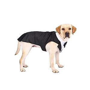 Dog Formal Tuxedo Suit, Dogs Tuxedo Costume Pet Wedding Party Outfit Suit, Dog Apparel Collar Bowtie Shirt for Large Medium Dogs Prince Golden Retriever Samo Bulldogs Tuxedo Outfit (Small)