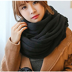 Wander Agio Womens Warm Long Shawl Winter Upset Large Scarf Pure Color Black