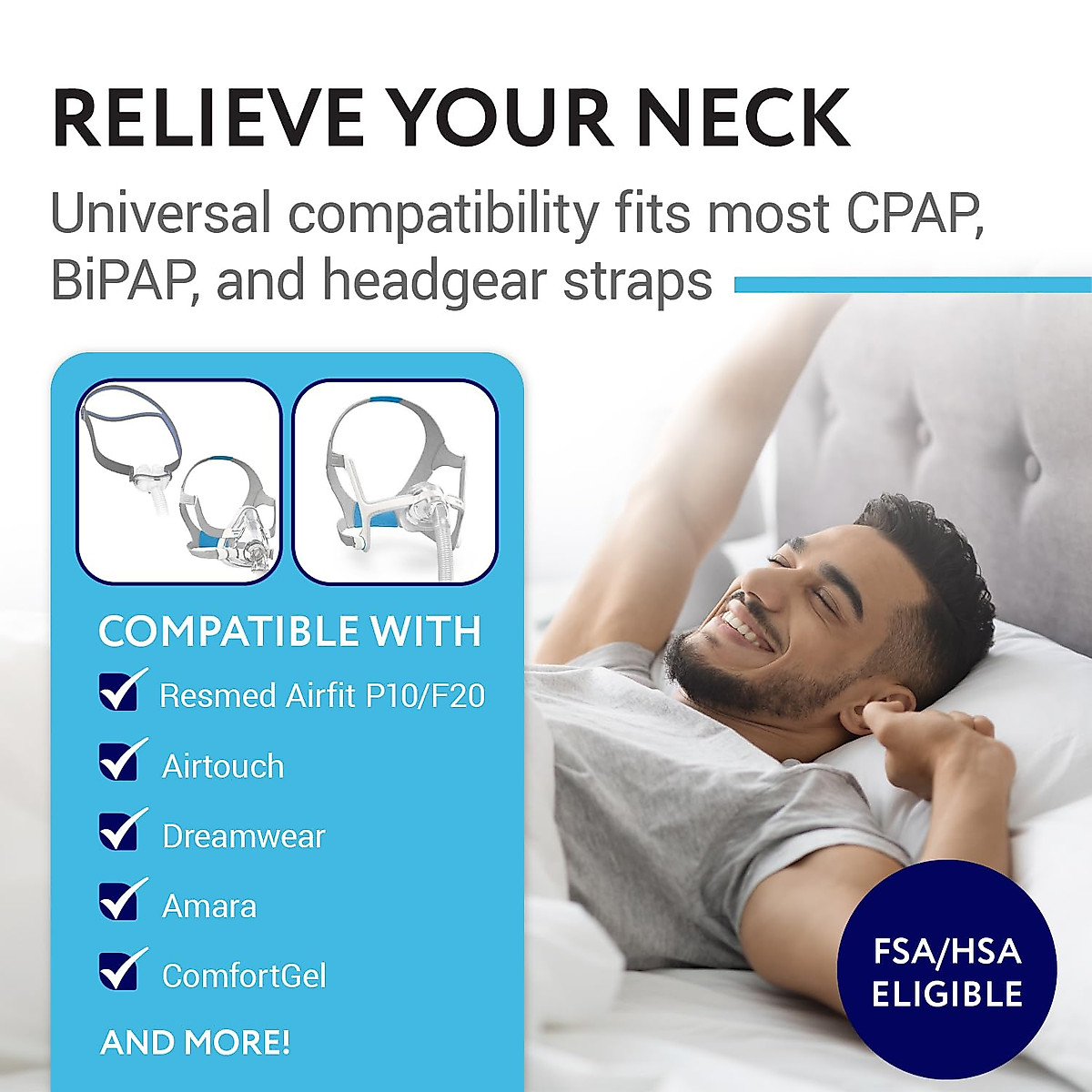Impresa CPAP Neck Pad Cushions - Universal Headgear/Mask Head Strap Covers - Compatible with Resmed Airfit P10 / F20, Airtouch, Dreamwear and Many More Models - Reduces Face and Neck Irritation