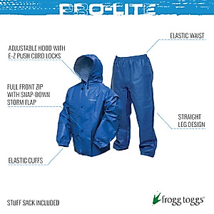 FROGG TOGGS Men's Pro Lite Suit, Waterproof, Breathable, Dependable Wet Weather Protection,Royal Blue, Medium-Large
