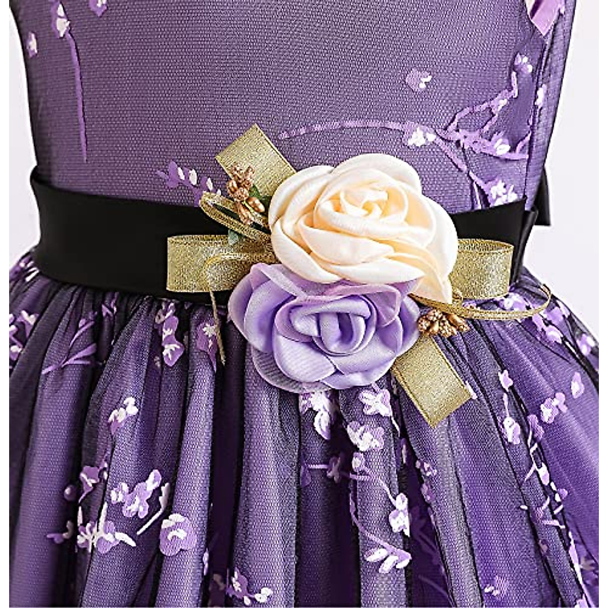USEMPER Flower Girl Dresses for Wedding Girls Princess Gown Girl Fancy Dress Baptism Dresses for Baby Girls High Low Tulle with Train Size 5T 6T Years(Purple 120)