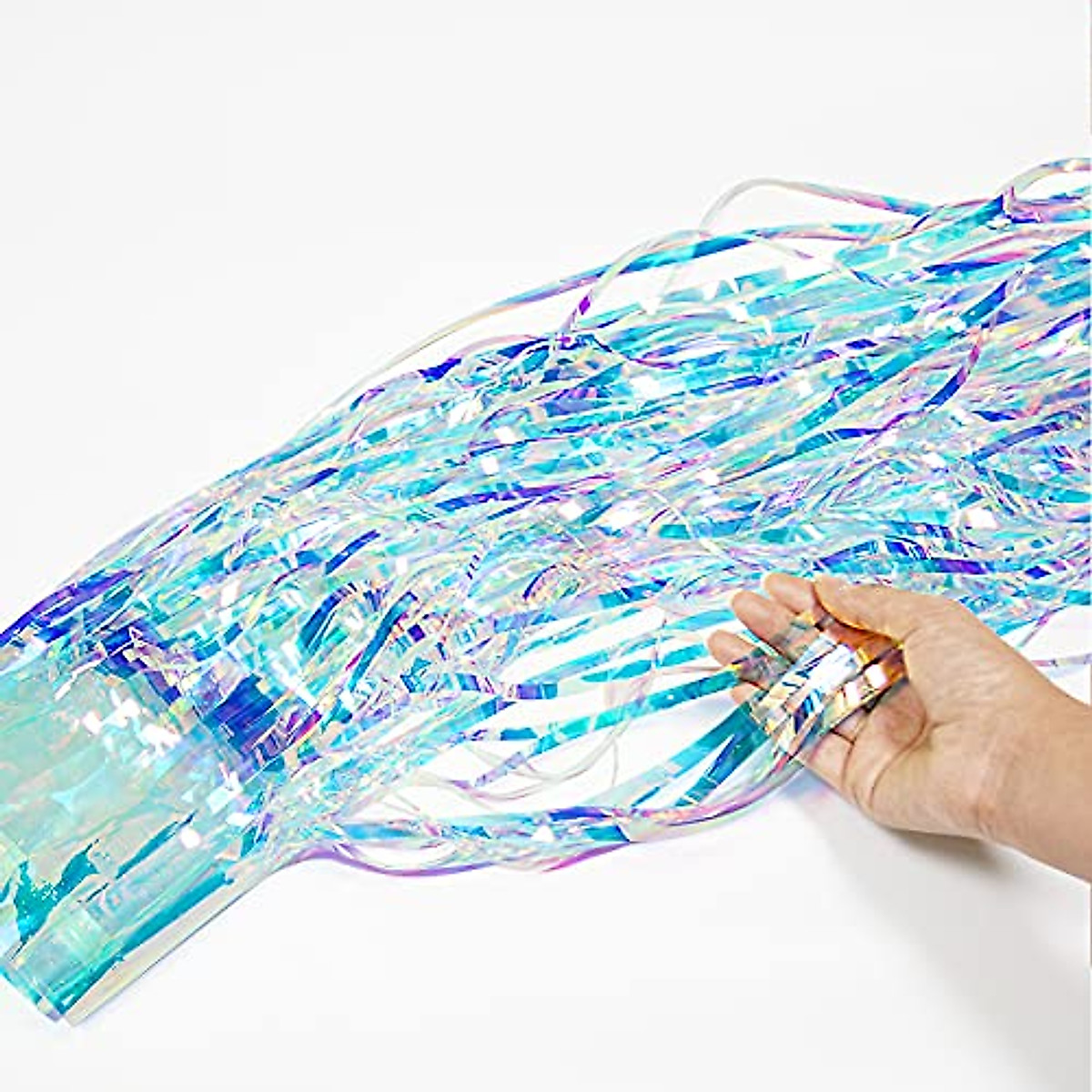 Iridescent Tinsel Foil Fringe Curtains for Birthday Party Photo Backdrop Circle Dots Garland Holographic Backdrop for Disco Euphoria Party Decorations