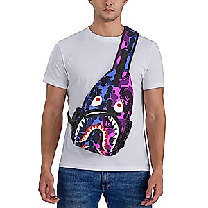 Frenchsh Camo Shark Crossbody Shoulder Bag Casual Backpack for Adult Boy One Size
