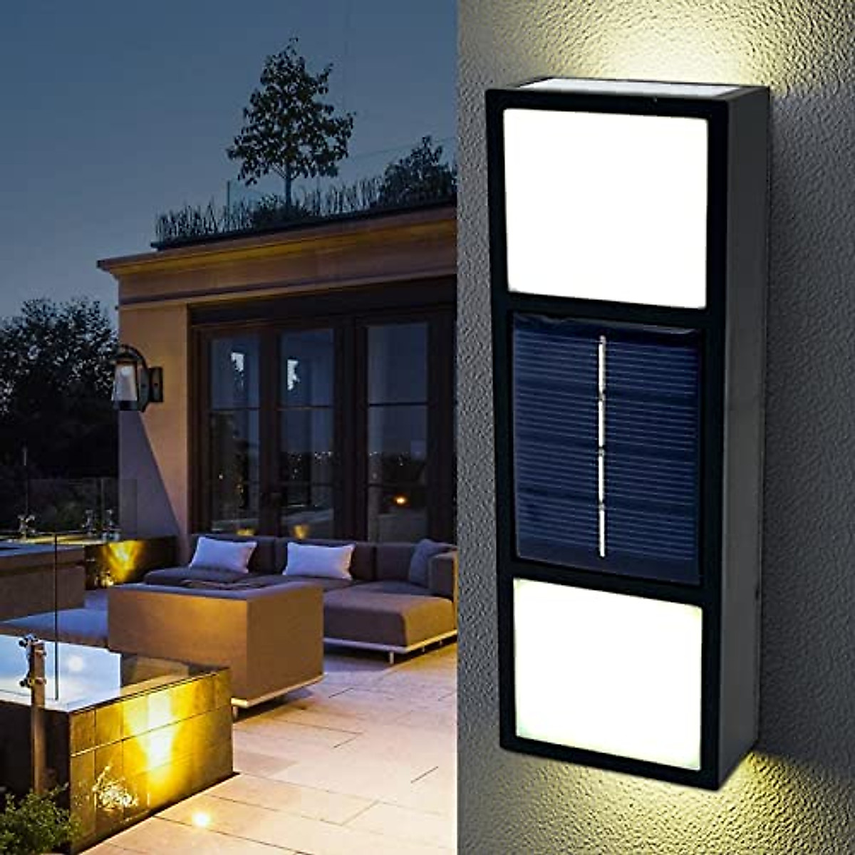 Bzdzmqm Solar Wall Light Outdoor UP and Down Illuminate LED Sunlight Lamp IP65 Waterproof Modern Decor for Home Garden Porch,with 6 LED Lamp Beads, Easy Installation