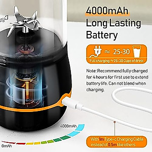 Portable Blender Personal Blender for Shakes and Smoothies, Mini USB Blender with 6 Blades, 17Oz Blender to Go for Travel, Office, and Sports, Black