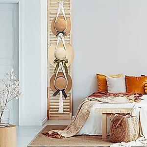 COCHIE 2 Pack Hat Rack Boho Handmade Hat Hangers Adjustable for Wall Decoration, Hat Organizer Holds 6 Different sized Hats Display for Women Men（Beige,5.74 Ft）