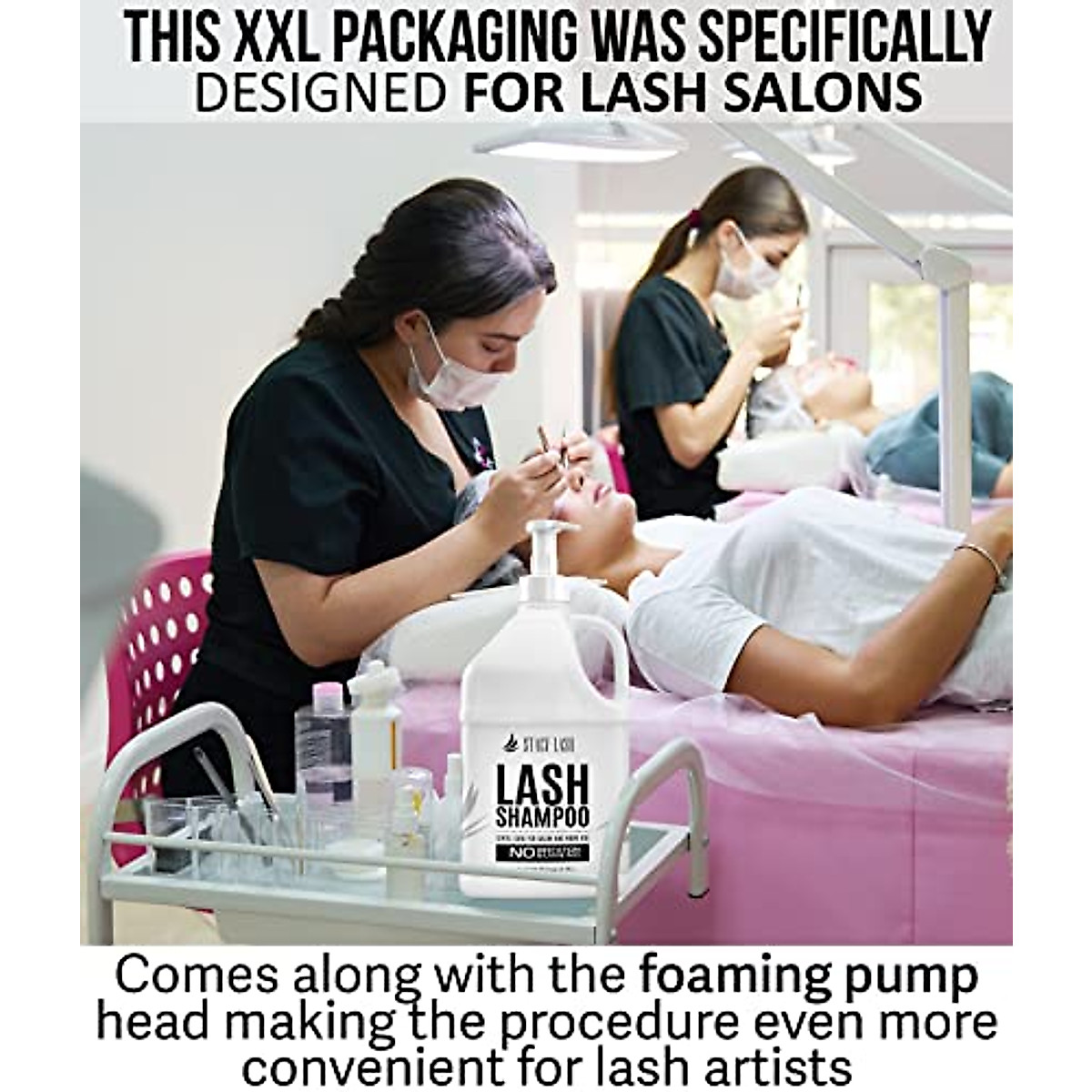 STACY LASH Eyelash Extension Shampoo 1US Gal & 100 Pairs Set Under Eye Gel Pads/Eyelid Foaming Cleanser/Safe Makeup & Mascara Remover/Lint Free Patches/Professional Supplies and Beauty Tools