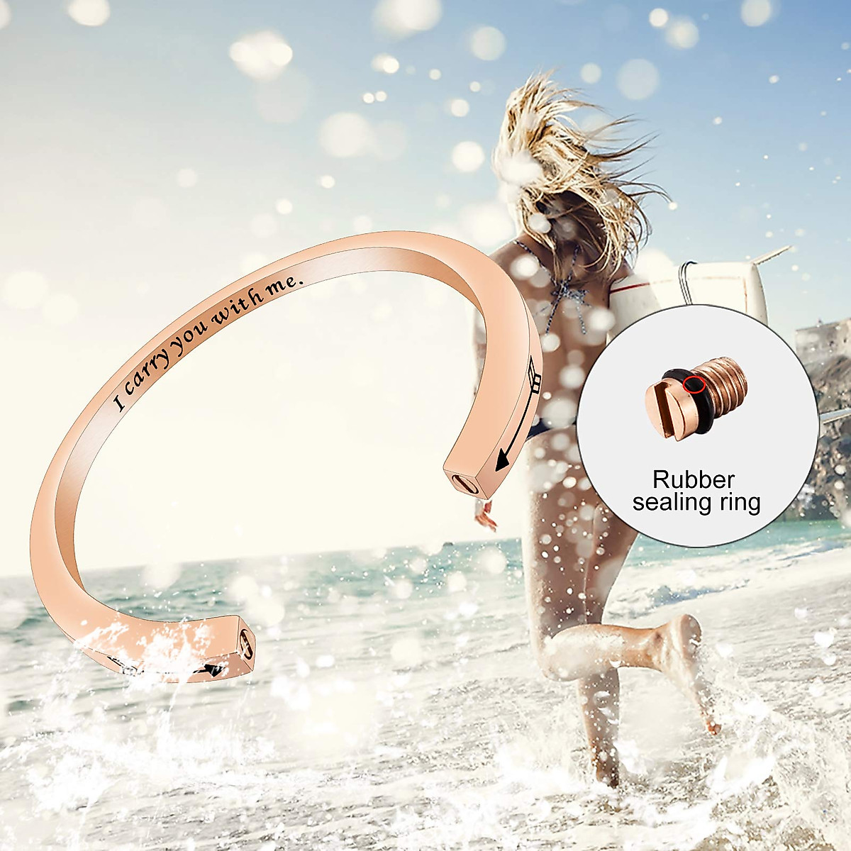 Dletay Urn Bracelet Cremation Bracelet for Ashes Memorial Ashes Bracelet Openable Cuff Bangle Bracelet-I Carry You with Me (Rose Gold)