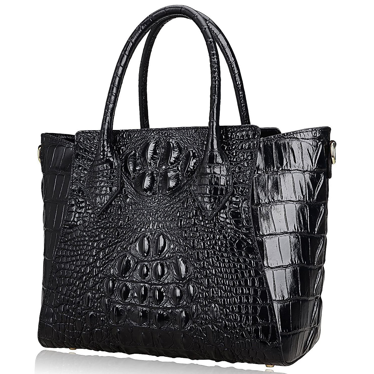 PIJUSHI Designer Genuine Leather Top Handle Shoulder Bag Bundle with Crocodile Leather Wristlet Wallet