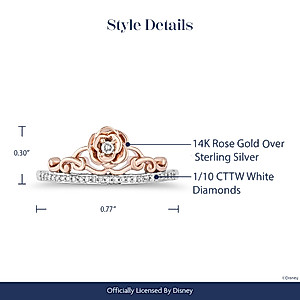 Jewelili Enchanted Disney Fine Jewelry 14K Rose Gold over Sterling Silver with 1/10 Cttw Diamond Belle Rose Ring Size 7