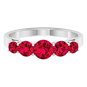 Rosec Jewels Natural Ruby 5 Stone Ring for Women, AAA Quality, Certified Wedding Anniversary Band (Ready to Gift), 14K White Gold, Size:US 7.50