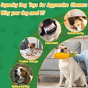 LIFLIX Squeaky Dog Toys, Durable Dog Chew Toys, Strong Tough Dog Toy with Natural Rubber, Teething Chew Toys for Small Medium Large Dogs, Kiwano Horned Cucumber Shape