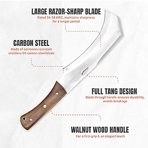 Perkin Hunting Knife - 8” Survival Knife Crafted from Razor Sharp Stainless Carbon Steel Full Tang with Walnut Wood Handle - Men's Versatile Full Tang Knife with Sheath for Survival and Camping