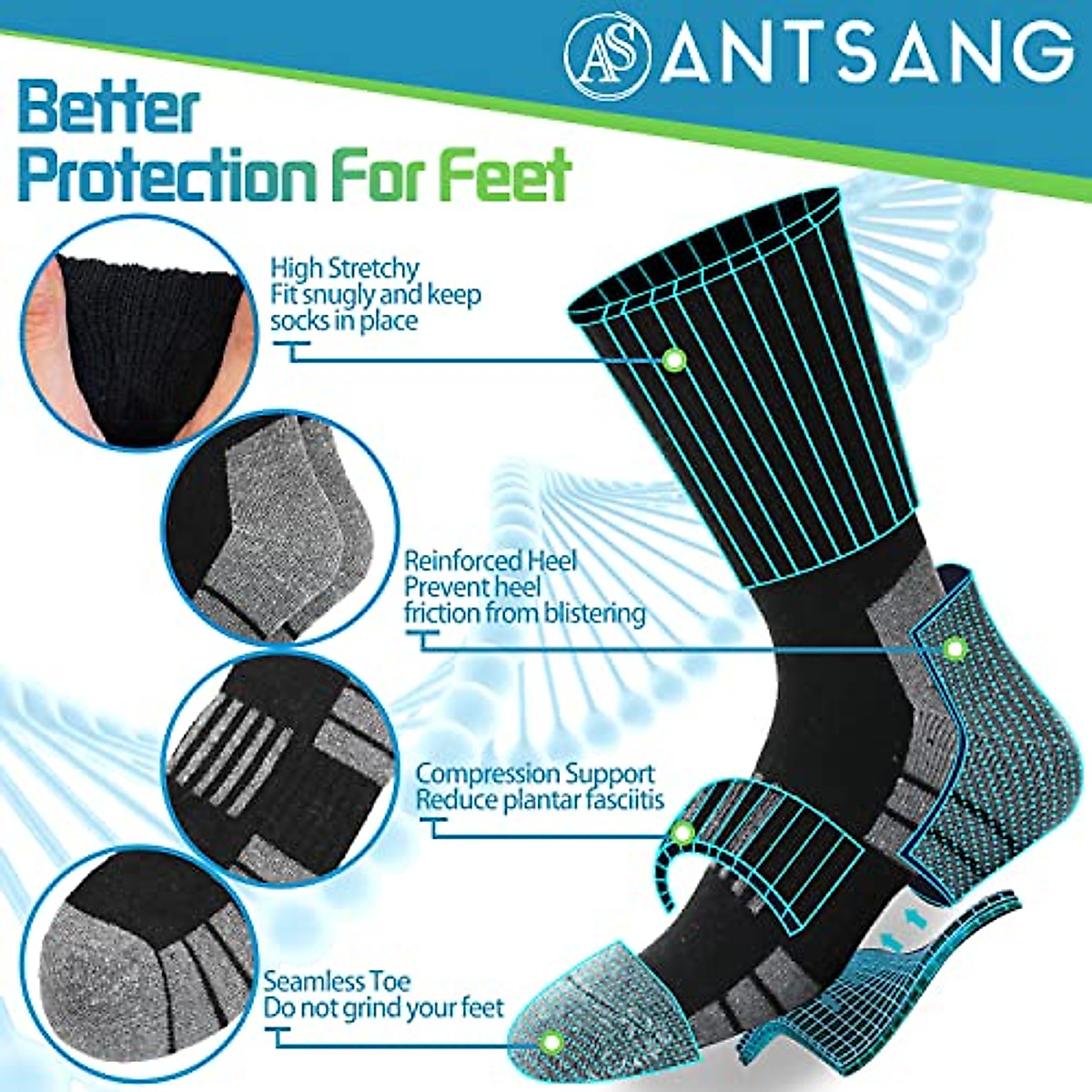 ANTSANG Merino Wool Socks for Men & Women Thermal Winter Hiking Warm Thick Crew Cozy Boot Work Gift Snowboarding Socks Stocking Stuffers 4 Pairs(Stripe-Black(4 Pairs))