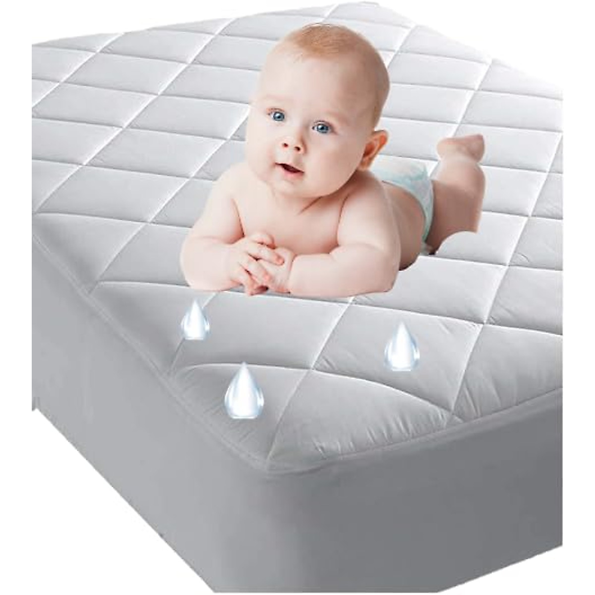 VENNETI Crib Mattress Cover - Cotton Waterproof Mattress Protector - Premium Quality Hypoallergenic and Breathable Fabrics - Soft and Comfortable - Standard Dimension (Portable Crib)