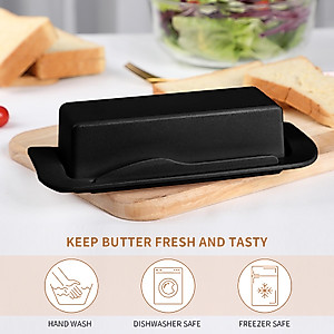 ECOWAY Bamboo Butter Dish with Lid and Knife,Small Butter Keeper for One Stick of Butter,Butter Holder Container for Refrigerator,Countertop,Dishwasher Safe Butter Crock for Kitchen & Fridge,Black