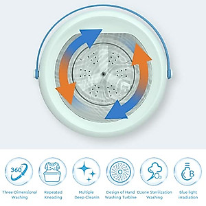 Outarsi Mini Foldable Portable Clothes Washing Machine, With Ozone and Blue Light, 4.8L, for Small Underwear, Socks, Towel or Small Items, RVs Travel Laundry, Apartment, Dorm, Camping - Blue