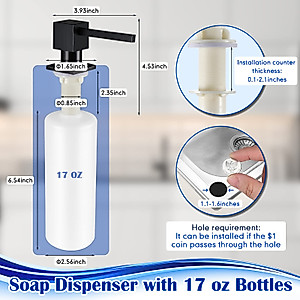 2 Pieces Matte Black Soap Dispenser for Kitchen Sink and 2 Inch Sink Hole Cover Set Countertop Dish Pump Head Sink Soap Dispenser with 17 oz Bottles Stainless Steel Faucet Hole Cover Sink Accessories