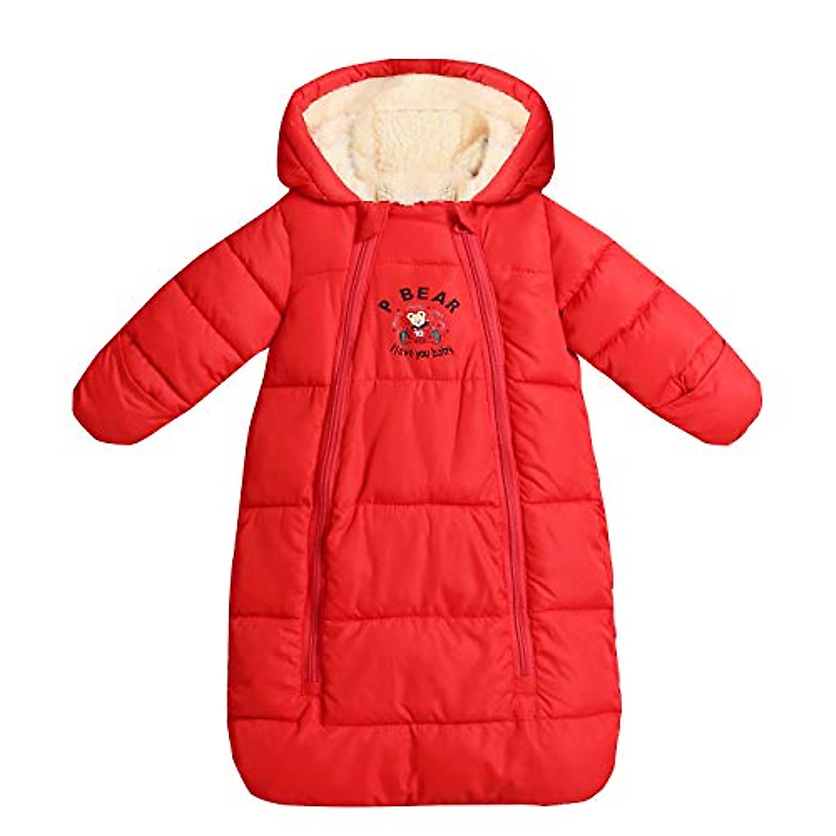 Aivtalk Infant Baby Long Sleeve Hooded Wearable Blanket Zipper Up Fleece Snowsuit for Toddler Newborn 6-12 Months Red