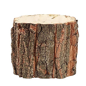 Operitacx Wood Bark Flower Pot Natural Log Succulent Planter Rustic Tree Stump Planter Cactus Pot Garden Balcony Decoration 12cm ( Wood )