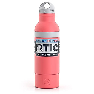 RTIC Bottle Chiller Water Bottle Insulated Cooler for 12oz Glass Soda Bottle or 16oz Aluminum Bottle, Double Wall Vacuum Insulation, Stainless Steel Sweat Proof with Built-In Bottle Opener, Coral
