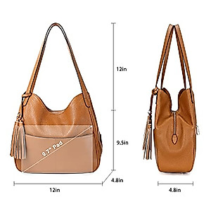S-ZONE Women Shoulder Bag Leather Hobo Purse Medium Handbag Multi-pocket Tote with Tassel