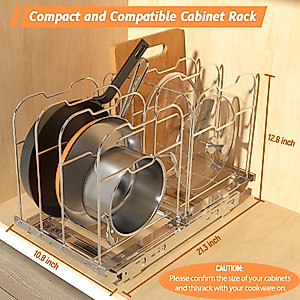 cutefafa Pull out Pot and Pan Organizer for Cabinet 10.8'' W x 21.3'' L x 12.8'' H Slide out Pot Pan Lid Holder Sliding Shelf Rack for Kitchen Cabinet Pantry and Stroage