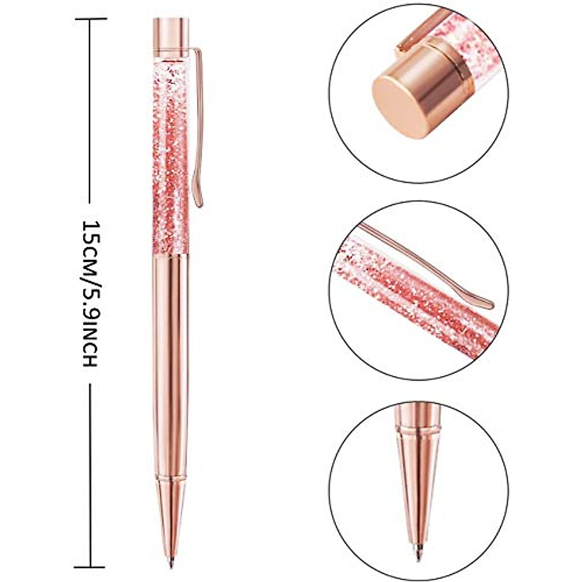 ZZTX 10 Pcs Rose Gold Ballpoint Pens Metal Pen Bling Dynamic Liquid Sand Pen With Refills Black Ink Office Supplies Gift Pens For Christmas Wedding Birthday