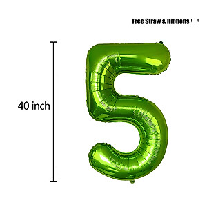 40 Inch Green Jumbo Digital Number Balloons 5 Huge Giant Balloons Foil Mylar Number Balloons for Birthday Party,Wedding, Bridal Shower Engagement