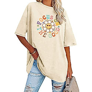 Focus On The Good Oversized Graphic T-Shirts Women Daisy Cute Flower Trendy Girls Preppy Shirt