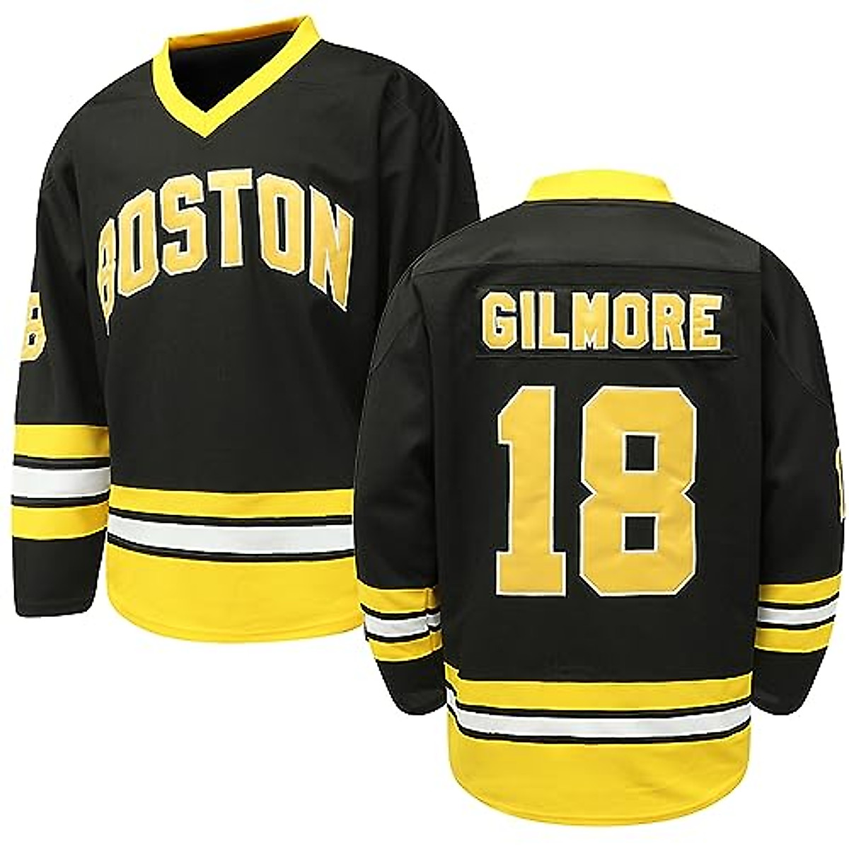 Livrania Men's Boston Happy Gilmore #18 Adam Sandler 1996 Movie Ice Hockey Jersey Stitched Letters and Numbers S-XXXL(18Black-Large)
