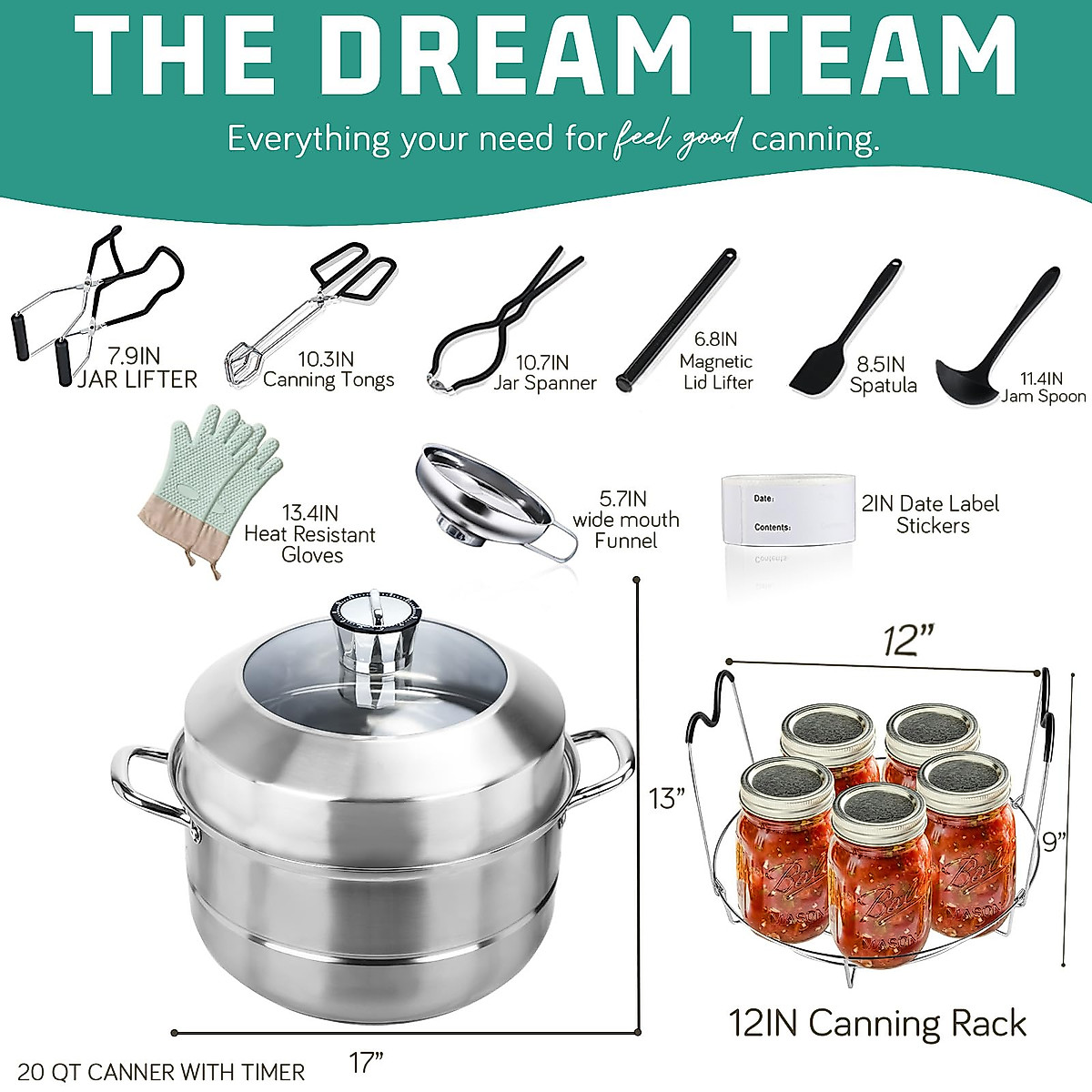 Vigamimn Canning Pot-Canning supplies starter kit, Stainless Steel Canning Tool Kit, Water bath canner with rack for canning