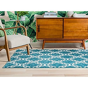 Modern Rug Calipso Blue 3'3" x 5' Lattice Trellis Accent Area Rug Entry Way Bright Kids Room Kitchn Bedroom Carpet Bathroom Soft Durable Area Rug