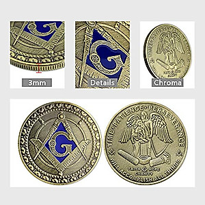 Masonic Challenge Coin Square & Compass Freemasonry Angel Master Mason Blue Lodge Gift