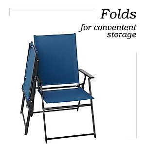 Nixtopia 2 Pcs Folding Patio Chairs, Outdoor Dining Chairs with Blue Sling High Back and Armrests Used for Camping Garden Backyard Pool Porch