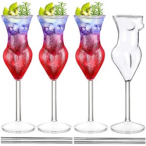 Wine Glass Cocktail Glasses Set of 4 Beauty Lady Woman Goblet Glass Drinking Cups 6.8oz Glassware for Cocktails Whiskey Wine Beer Milk Champagne Juice Home Party