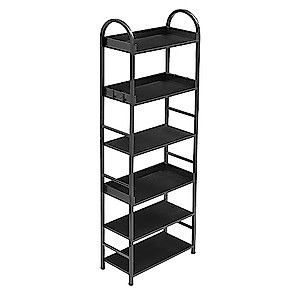 DHAEY 6 Tiers Bookshelf,70.8" Tall Bookcase with Round Top,Industrial Book Rack Display Shelves Organizer with Metal Frame for Living Room,Office,Bedroom,Adjustable Foot Pads,Black