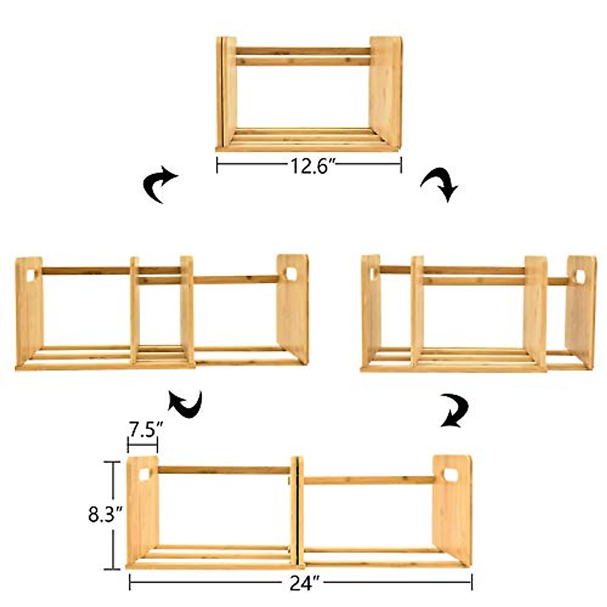 WELLAND Bamboo Desktop Bookshelf Small Book Rack Adjustable Desk Storage Organizer