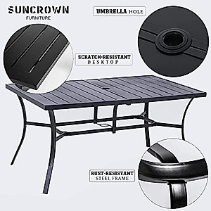 SUNCROWN 7 Pieces Outdoor Dining Set Metal Swivel Cushioned Chairs Patio Furniture Sets with Steel Slat Bistro Table for Backyard, Lawn, Garden